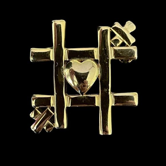 Vintage | Jewelry | Vintagetic Tac Toe Brooch Pin Gold Tone Heart Xs ...